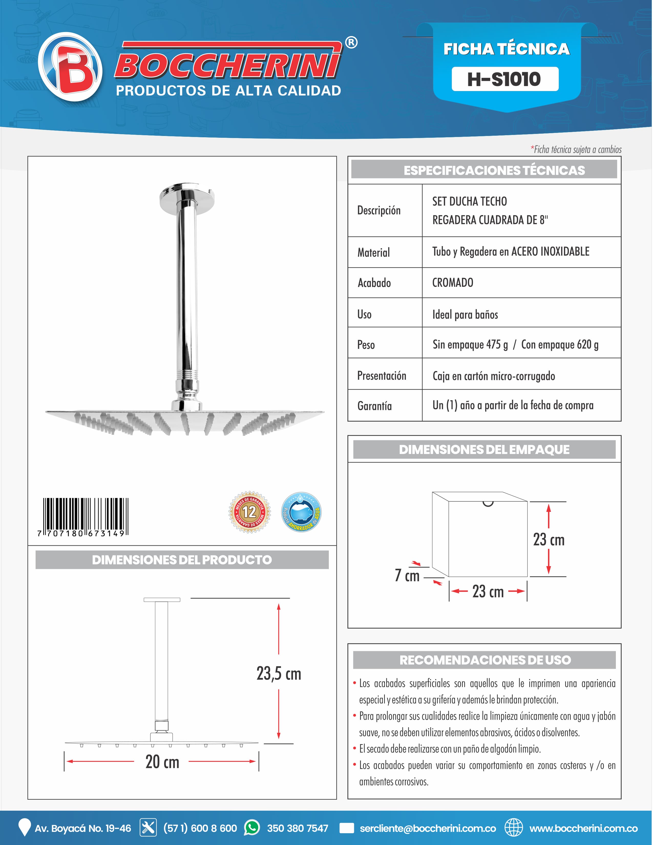 SET DUCHA TECHO, REGADERA CUADRADA 8 EN ACERO INOXIDABLE, TUBO EN ACERO ...